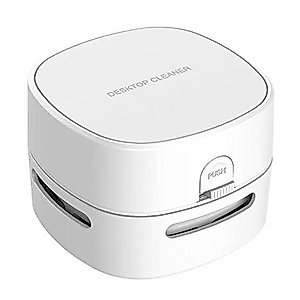 COTREE Portable White Desk Vacuum - Mini Small Cute Table Cordless Portable Handheld Cleaner for Office, School or Home 2AA Battery (Not Included)