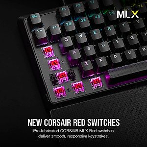 CORSAIR K70 CORE RGB Mechanical Gaming Keyboard with Palmrest - Pre-lubricated Corsair MLX Red Linear Keyswitches - Sound Dampening - Media Control Dial - iCUE Compatible - QWERTY NA Layout - Black