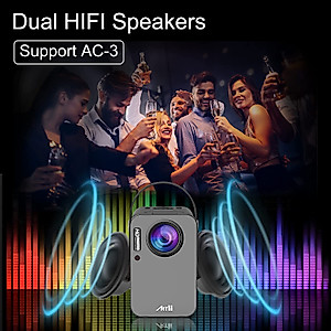 Smart Projector Android TV 9.0, Artlii Play WiFi Bluetooth Projector, Native 1080p Full HD Supported, Stereo Sound, 4D±45° Correction, Outdoor Projector with Built-in Netflix, YouTube, Prime Video