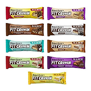 FITCRUNCH Snack Size Protein Bars, Designed by Robert Irvine, 6-Layer Baked Bar, 3g of Sugar, Gluten Free & Soft Cake Core (9 Count, Flavor Lovers)