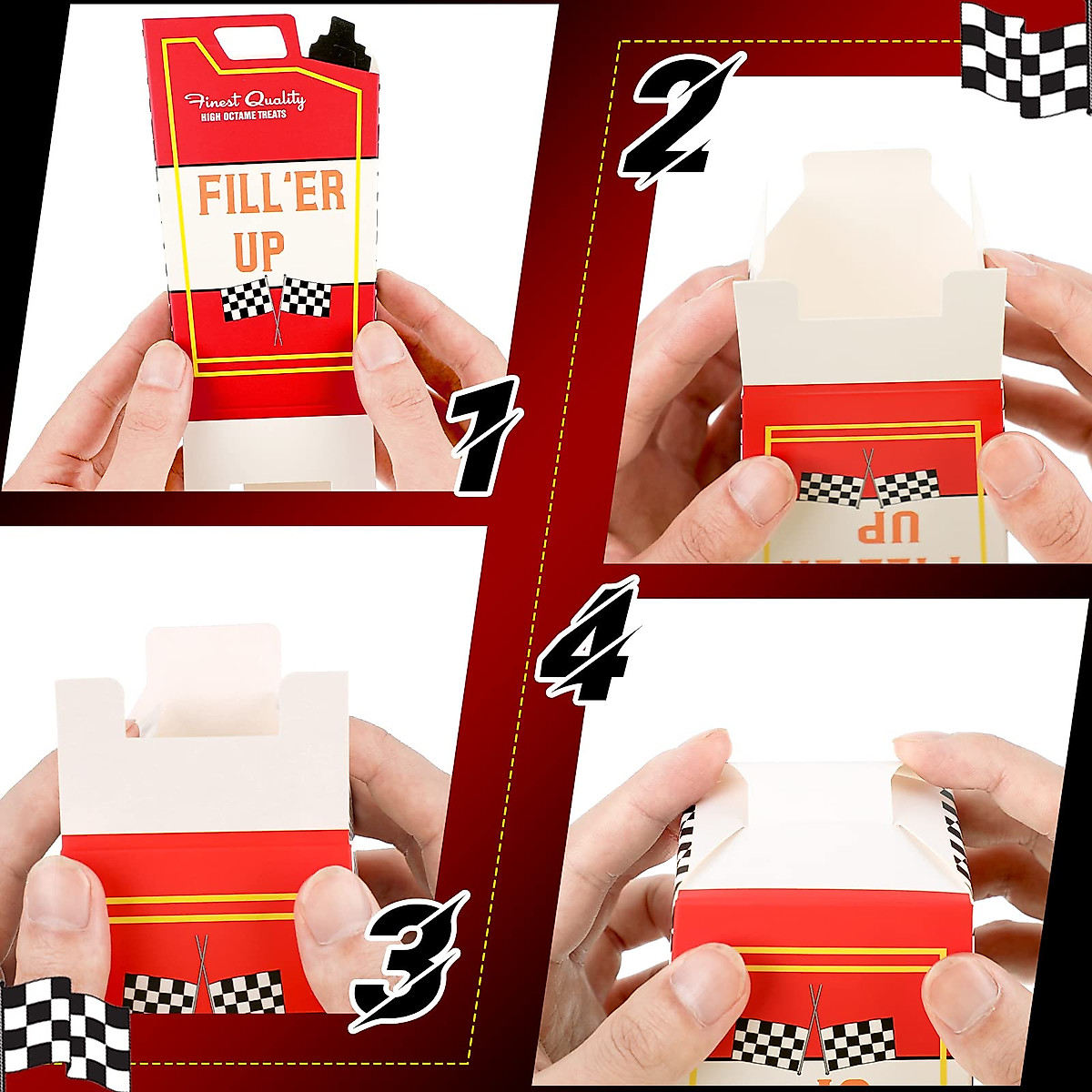Outus 24 Pieces Race Car Fuel Can Popcorn Treat Boxes Racing Birthday Party Supplies Candy Cookie Container For Baby Shower, Bridal Shower, Race Car Theme Party Favors Decoration
