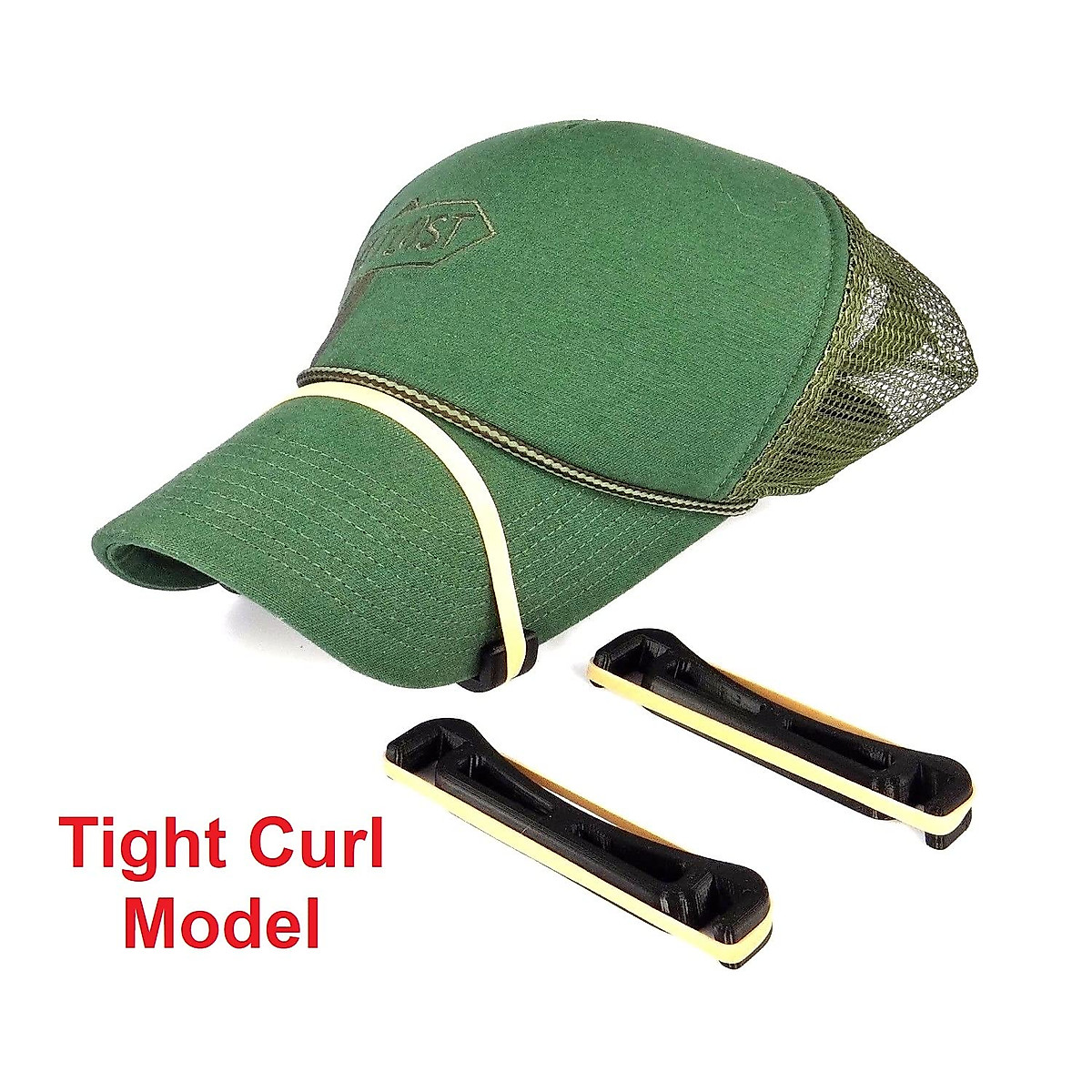 Visor Benders (Pack of 3 Black) ~ Tight Curl Model ~ Includes #64 Rubber Bands (NOT Recommended for X-Large Hats) Made in USA*