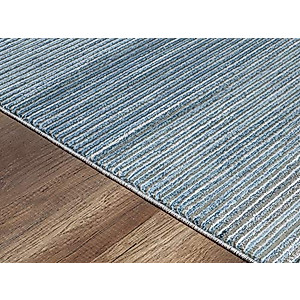 Abani Grey & Blue Minimalist Striped 4' X 6' Area Rug - Rustic Rugged Contemporary Modern Style Accent Rug, Vista Collection Rugs