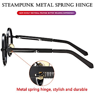 AIEYEZO Round Steampunk Sunglasses Circle Lennon Glasses Gothic Metal Frame 100% UV Blocking Lens (Black/Grey)
