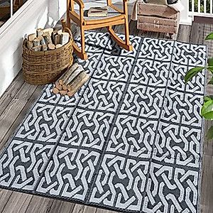 SAND MINE Reversible Mats, Plastic Straw Rug, Modern Area Rug, Large Floor Mat and Rug for Outdoors, RV, Patio, Backyard, Deck, Picnic, Beach, Trailer, Camping (5' x 8', Black & Grey)