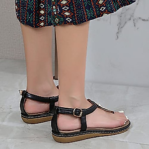 peqiut Sandals for Women Casual Summer Womens Peal Buckle Ankle Strap Sandals Boho Beach Flat Comfort T-Strap Thong FlipFlops