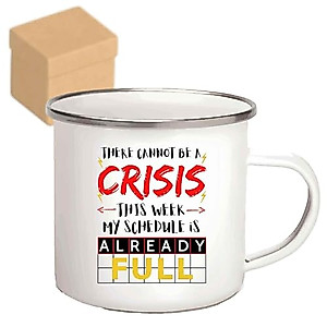 Inspirational Gift -funny Gift For Boss, Staff & Secretary - Can't Face Another Crisis - Manager Gift Idea On Graduation - Unique Saying 12oz Enamel Silver Mug