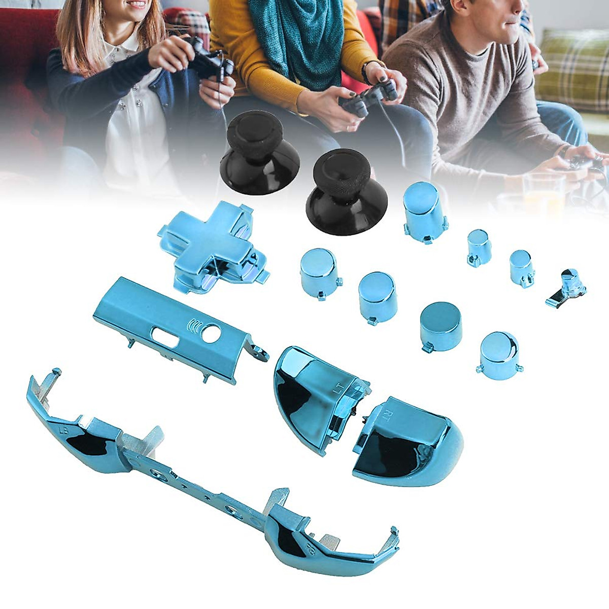 Joystick for Xbox, Gamepad Electroplating Buttons for Xbox One Slim Controller Gamepad Replacement Kit with Mushroom Cover Cross Shaped Left/Right Bumper Baffle,etc(Blue)