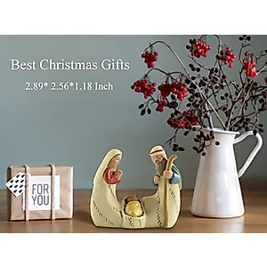 Miniature Holy Family Nativity Figurine - Hand Painted Joseph Mary Religious Figurine with Baby Jesus for Christmas Indoor Tabletop Nativity Scene Decoration, 2.56‘H