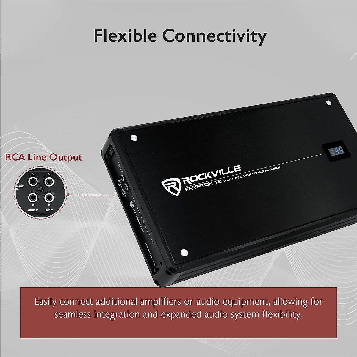 Rockville KRYPTON T2 2800W 2-Channel 2-Ohm Car Amplifier, Dyno-Certified, MOSFET, Adjustable Crossover, Remote Control, Perfect for Car Audio and Subs