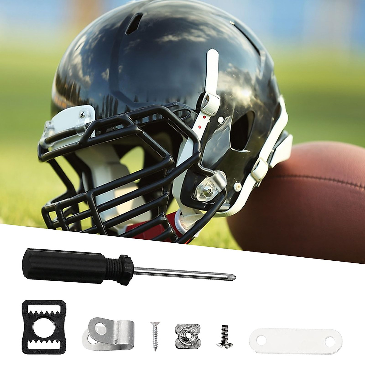 Helmet Repair Kit, 73Pcs Football Helmet Repair Kit R Shape Football Visor Clips Screws Nuts Rubber Gaskets Helmet Buckles with Srewdriver, Chin Strap Adapter for Hockey, Baseball, Softball Helmets