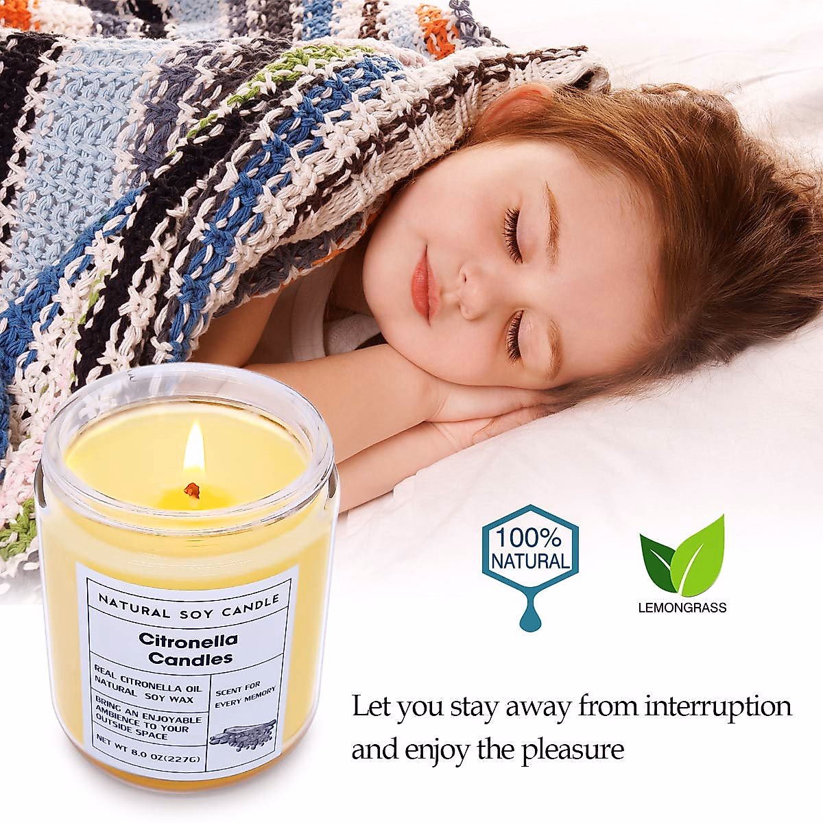 8.0 OZ Citronella Candles Outdoor Indoor, 4 Packs Natural Soy Wax Off Fly Candles in Glass Jar, Good for Home Patio Yard Garden