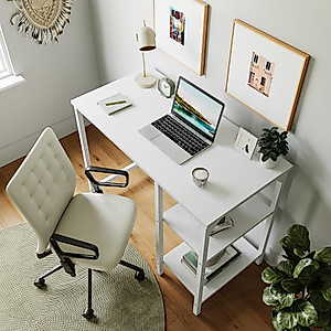 CubiCubi Small Computer Desk, 35 Inch Home Office Desk with Storage Shelves, Study Writing Desk, White