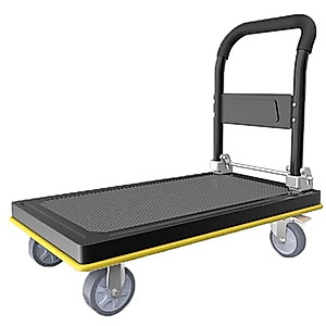 Generic Rolling Flatbed Cart Dolly Folding Platform Trolley Heavy Duty Hand Sack Truck Transport Truck for Loading and Storage, Black