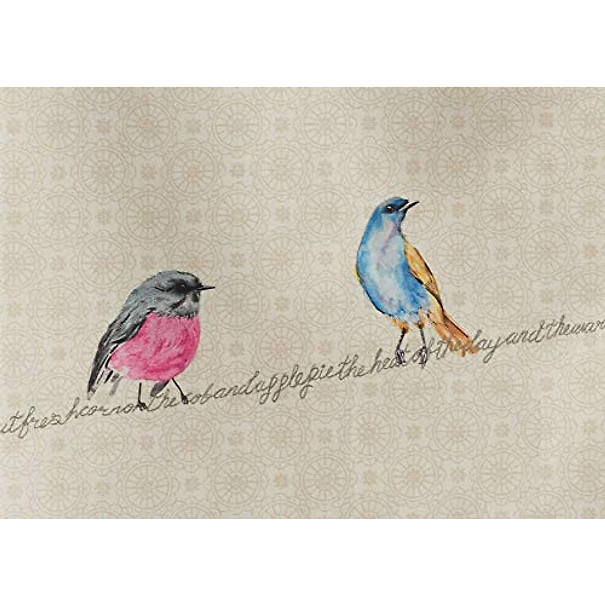 Maison d' Hermine Birdies On Wire 100% Cotton Set of 2 Multi-Purpose Kitchen Soft Absorbent Dish Towels | Tea , Bar Towels (20 Inch by 27.50 Inch)