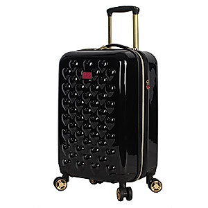 Betsey Johnson Designer 20 Inch Carry On - Expandable (ABS + PC) Hardside Luggage - Lightweight Durable Suitcase With 8-Rolling Spinner Wheels for Women (Heart to Heart Black)