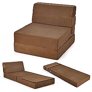 Giantex Convertible Sofa Bed, Floor Couch Sleeper, Folding Futon Guest Bed, Modern Chaise Lounge Upholstered Padded Cushion, Large Accent Chair Living Room Bedroom Brown