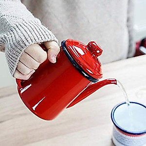 FURLOU Kettle for Stove top Enamel Kettle Red Gooseneck Kettle Creative Retro Stovetop Natural Gas Teapot for Use at Home Or Campsite Kitchen Supplies Teapots