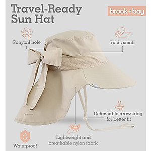 UV Protection Sun Hat with Neck Flap & Chin Strap - Packable & Stylish Wide Brim Summer Hat for Women. Perfect for Beach Travels, Hiking & Outdoor Adventures. Moisture Wicking & Breathable Mesh