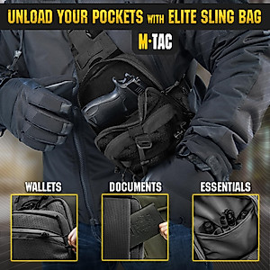 M-Tac Elite Tactical Sling Bag for Men - Crossbody Bag - Concealed Carry Chest Bag - Black Sling Backpack