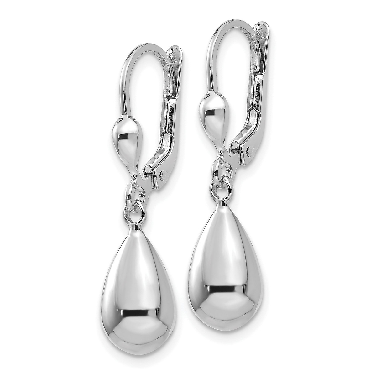 Polished Fancy Teardrop Dangle Leverback Earrings in Real 14k White Gold 8 mm x 30 mm