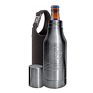 AUGood Beer Bottle Cooler: Stainless Steel Double Wall Bottle Insulator with Cover/Includes Bottle Opener and fit's long neck and standard neck 12oz bottles