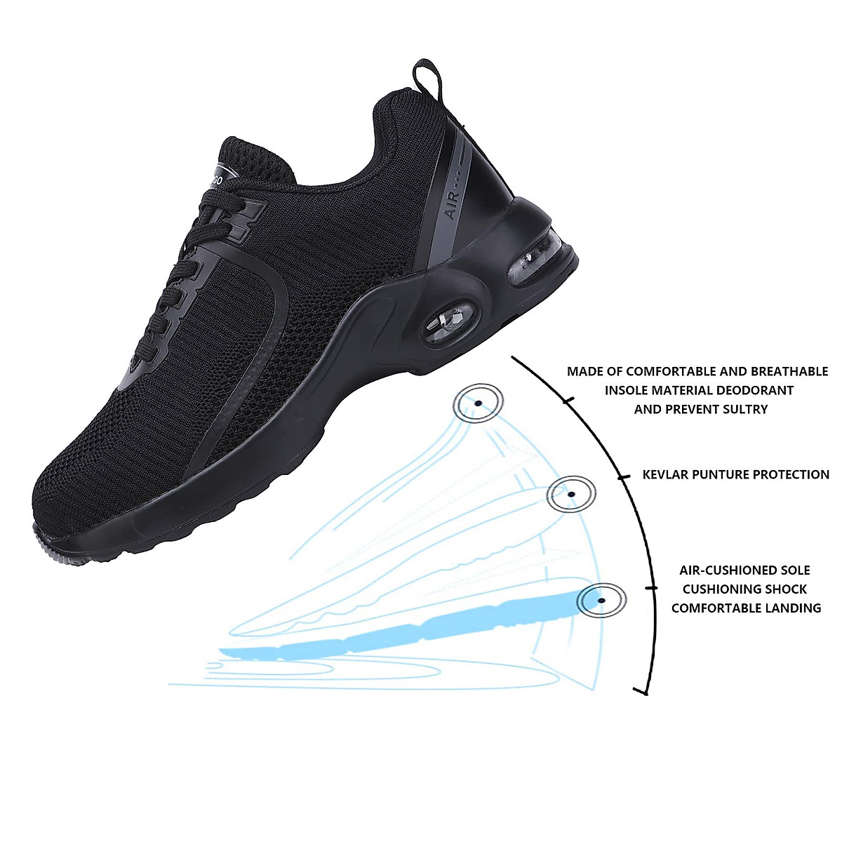 LIANGGO Steel Toe Shoes for Women Safety Work Sneakers Lightweight Comfortable Slip Resistant Shoes Black 38.5