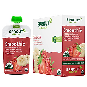 Sprout Organic Baby Food, Stage 4 Toddler Smoothie Pouches, Strawberry Banana & Yogurt, 4 Oz Purees (Pack of 12)