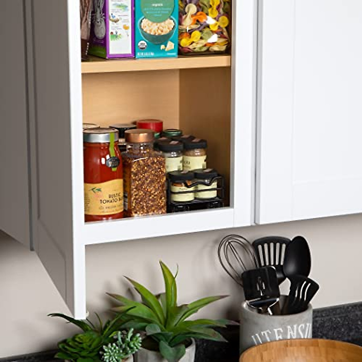 Pull Out Cabinet Organizer for Spices, Cans - Heavy Duty with Lifetime Limited Warranty- Pull Out Spice Rack- Cabinet Pull Out Shelf for Cans,Dishes, Etc, 4-1/2"W x 10-1/2"D x 2-3/4”H, Black