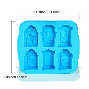 6 Grid 3D Tombstone Silicone Mold Halloween Skull Spider Gravestone RIP Mould Candy Fondant Mousse Cake Chocolate Popsicle Dessert Soap Wax Mold Ice Cube Trays