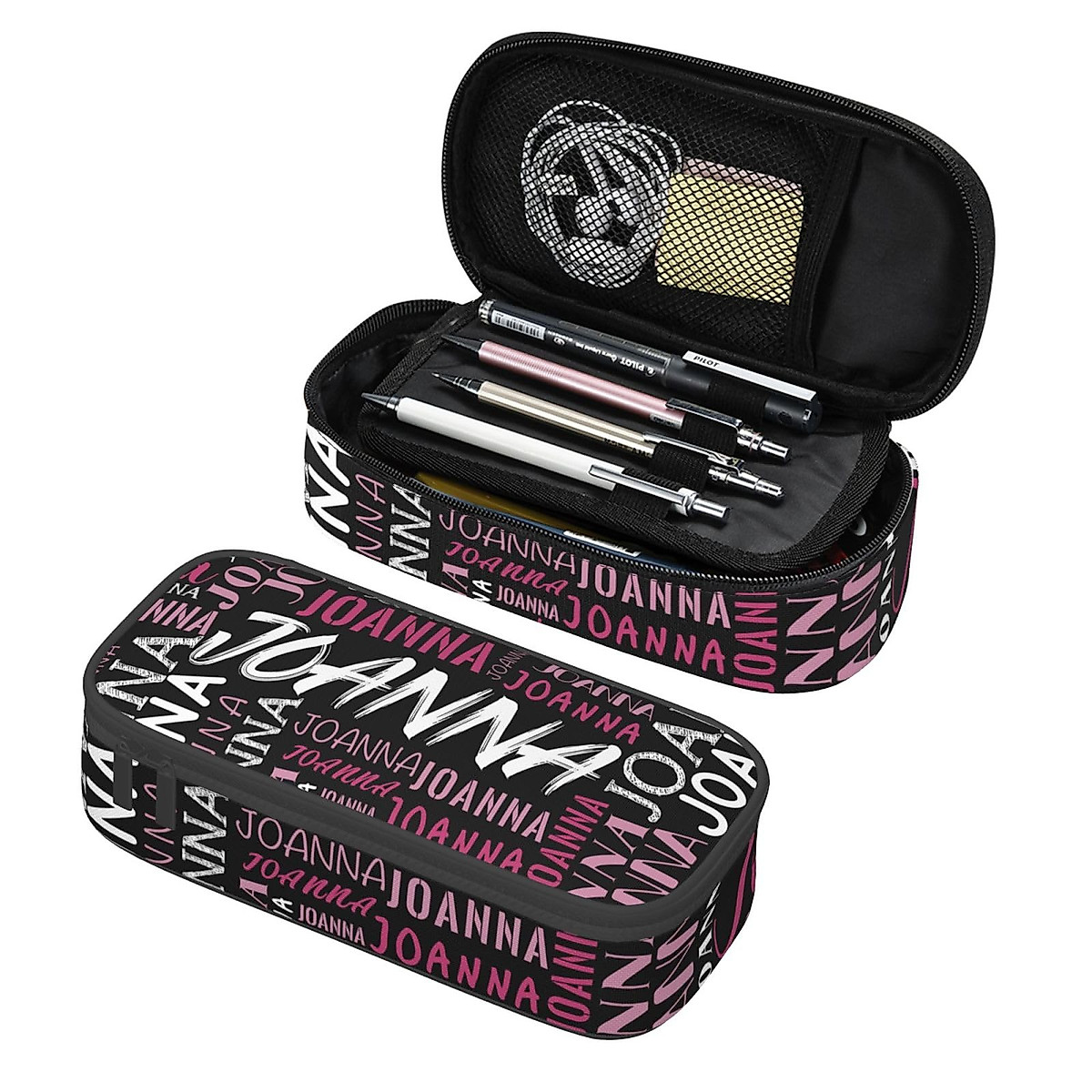 Custom Pencil Case with Name, Personalized Stationery Organizer Pencil Pouch Add Your Own Name, Customized Zipper Pencil Box Gifts for Teen Boys Girls Students School (Black Pink)