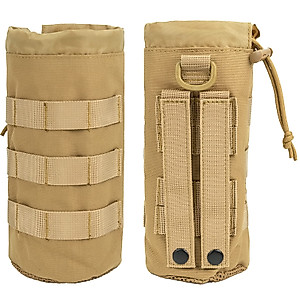 LOOGU Sports Water Bottle Pouch Bag, Molle Water Bottle Holder with Drawstring Open Top & Mesh Bottom, Travel Mesh Water Bottle Bag Tactical Hydration Carrier