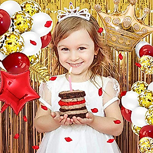 Toylin Red Gold Birthday Decorations, Red Party Decorations, White Gold Confetti Balloons Gold Curtain for Independence Day Baby Shower Wedding Birthday Anniversary Bachelorette Party Decorations