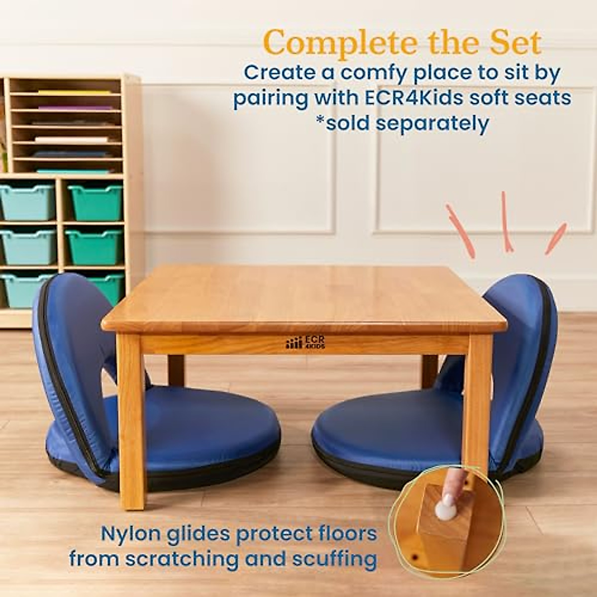 ECR4Kids 30in x 30in Square Hardwood Table with 14in Legs, Kids Furniture, Honey