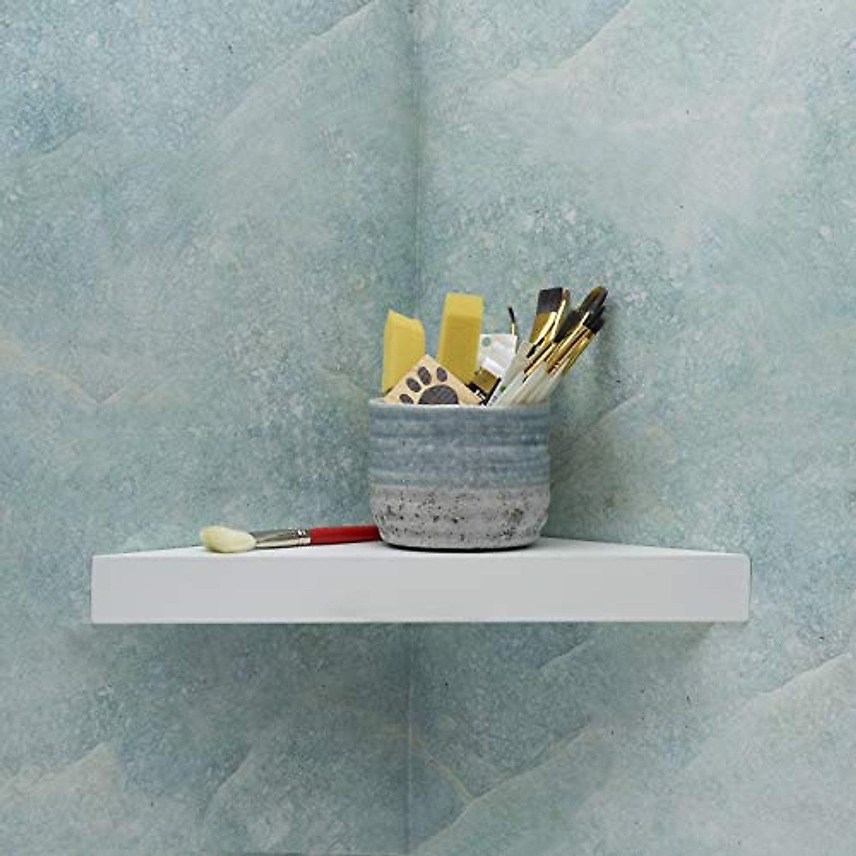 MELANNCO Corner Shelf Straight Wood Chunky, White