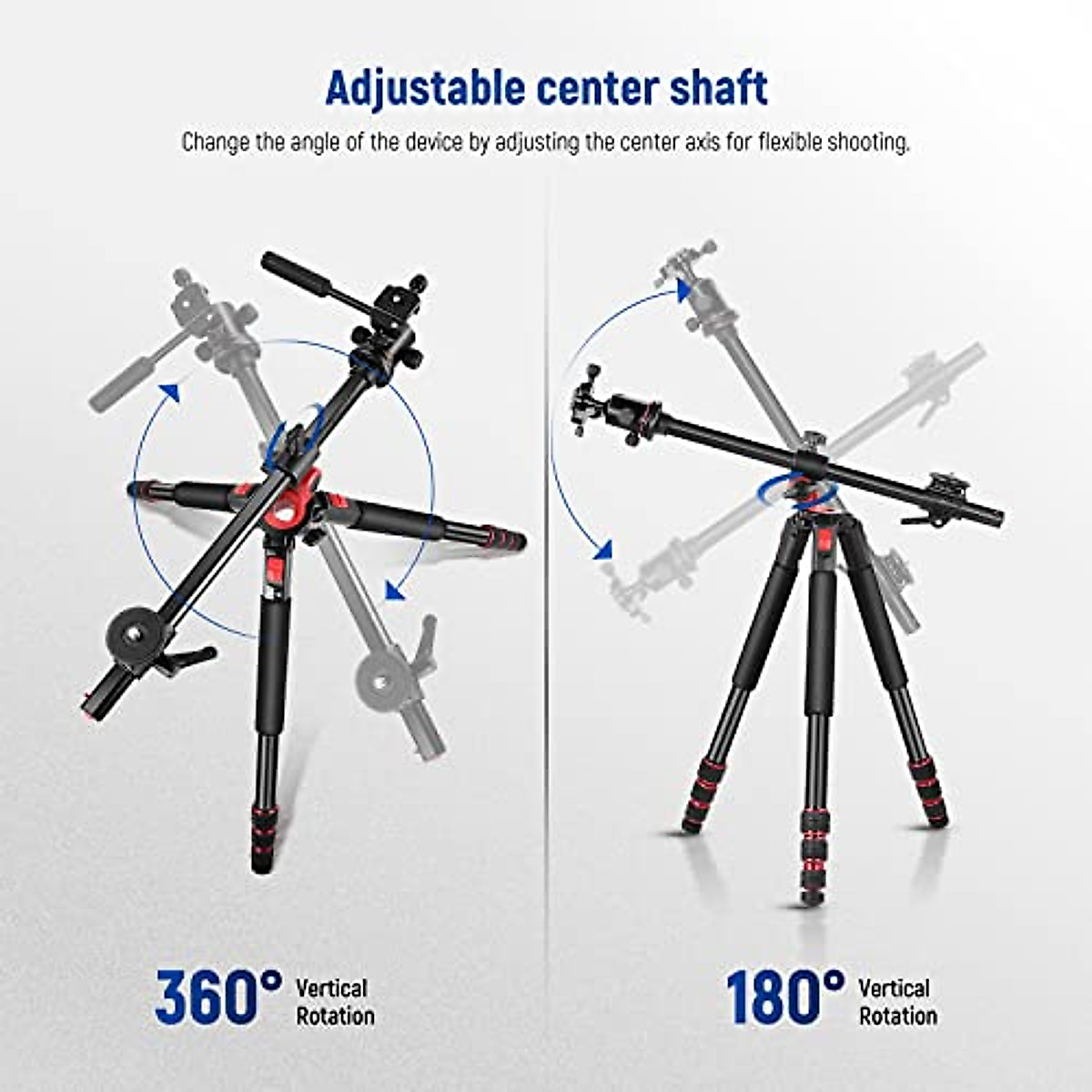 NEEWER 73.6" Horizontal Tripod with Multi Angle Center Column, Ball Head & Central Axis Platform, Heavy Duty Aluminum Camera Tripod Monopod 360° Pan 180° Tilt for Overhead/Macro Shots, Max Load 22lb