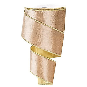 2.5Inch X 10 Yards Christmas Velvet Ribbon,2.5" Wide Wired Ribbon for Christmas Crafts Decoration, Wrapping Crafts (Champagne Gold)