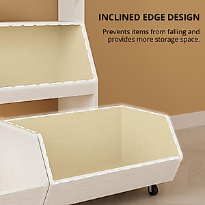 IRONCK Toy Storage Organizer, Kids Bookshelf with 2 Movable Cubby Drawers, Top Toy Shelf with Crossbar, Storage Cabinet for Nursery, Playroom, White