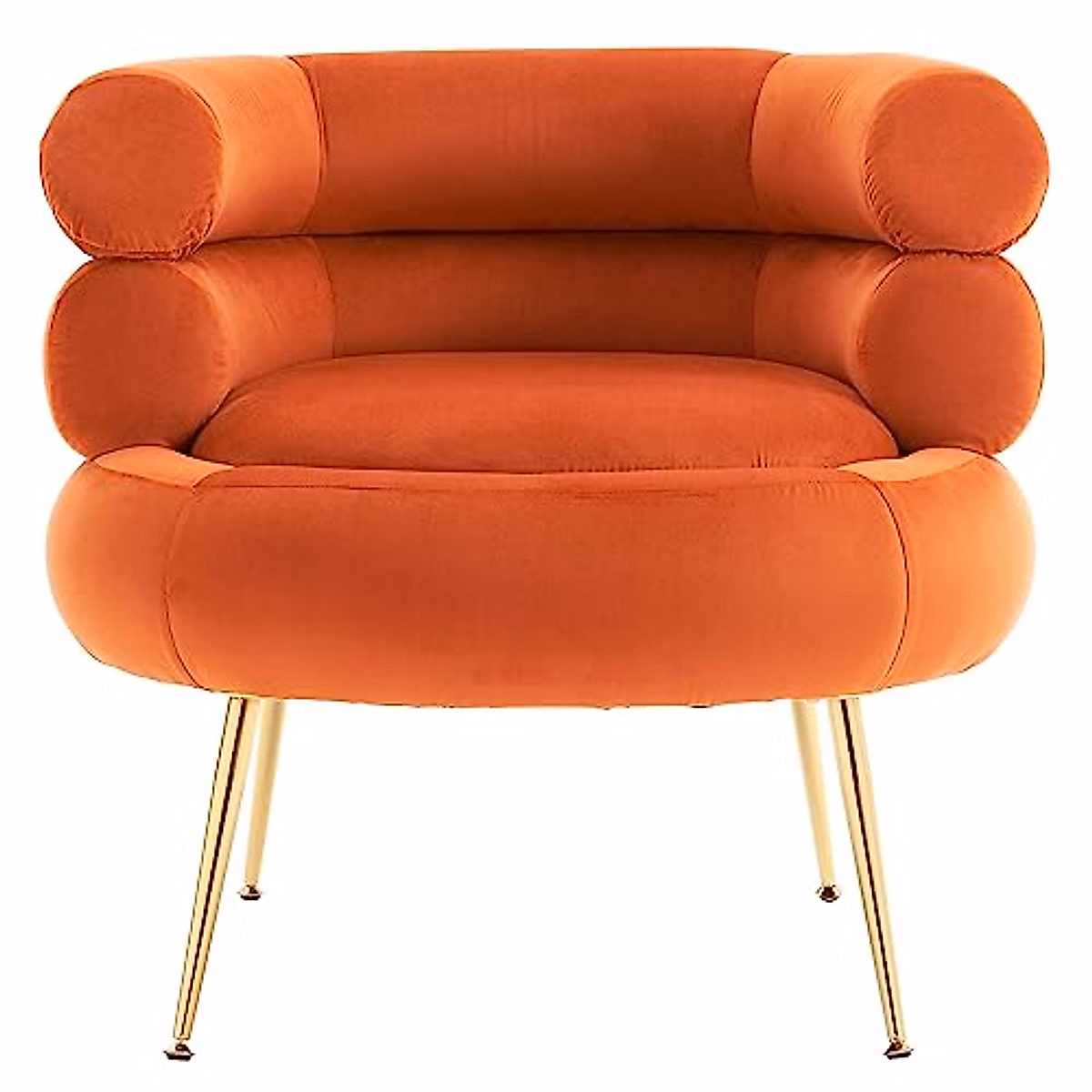 (77 x 72 x 72) Cm(L x W x H) Orange Elvet Accent Chair with Arms for Living Room, Modern Single Sofa Armchair with Ottoman Upholstered Reading Club Chair for Bedroom Office Decorative