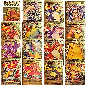 Ultra Rare 55 PCS Gold Cards Packs Vmax DX GX Rare Golden Cards TCG Booster Box Gold Foil Card for Kids Birthday Party Favors Gifts (No Duplicates) (Gold)