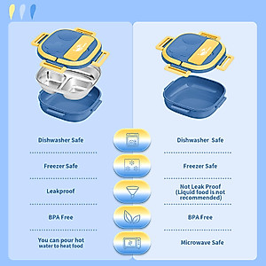 PEDECO Stainless Steel Toddler Bento Box - 3-Compartment Lunch for Kids Ages 1-3 | Leakproof Lock & Portable Utensil Set | BPA-Free,Dishwasher Safe | Daycare,Preschool,Travel (Blue)