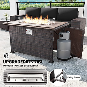 Kullavik 13 Pieces Outdoor Patio Furniture Set with 43" 55000BTU Gas Propane Fire Pit Table PE Wicker Rattan Sectional Sofa Patio Conversation Sets,Black