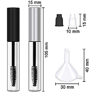 Benvo 4 Pcs 10ml Empty Mascara Tubes with Eyelash Wand Eyelash Cream Container with 4 Transfer Pipettes and 4 Funnels 4 Rubber Inserts for Castor Oil Brow Growth Serum DIY Cosmetics