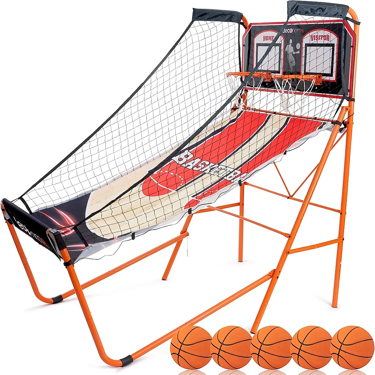 Deco Home Arcade Basketball Game with Dual Rim Backboard, Includes Electronic Tracking LED Scoreboard with 8 Game Modes for 1-4 Players, 5 Game Balls, Air Pump, Folding Assembly for Easy Storage