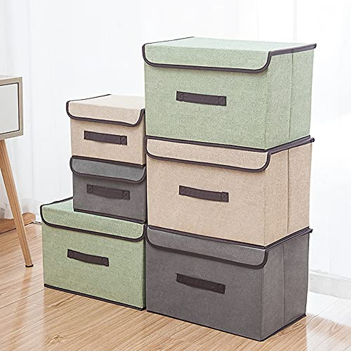 ZIQIAO Non Woven Storage Box, Fabric Multifunctional Fordable Thick Storage Baskets, Used for Wardrobes, Clothes, Books, Cosmetics, Toys, etc. (Green, 14.17x9.06x9.45 inches)
