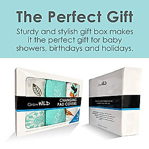 GROW WILD Changing Pad Cover Boys or Girls 3 Pack | Soft & Stretchy Diaper Changing Pad Covers | Changing Pad Sheets and Baby Changing Table Cover | Wipeable Sheets | Boho Dreams Teal White Feathers