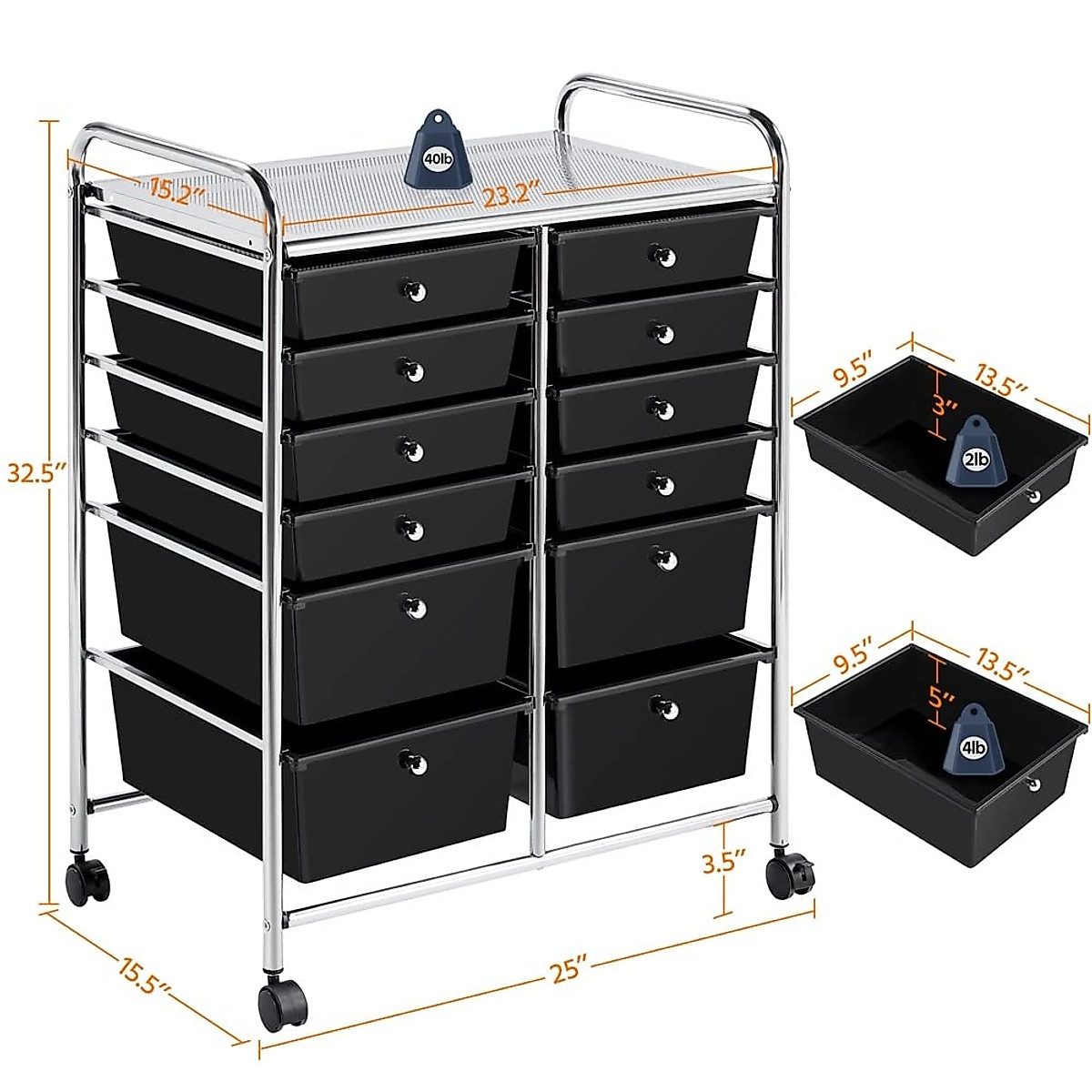 FDMASK 12 Drawer Rolling Storage Cart (Color : Black)