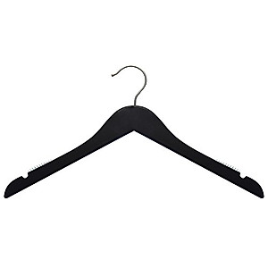NAHANCO 20217 17” Flat Wooden Top Hanger with Notches, Brushed Chrome Hook, Black (Pack of 100)