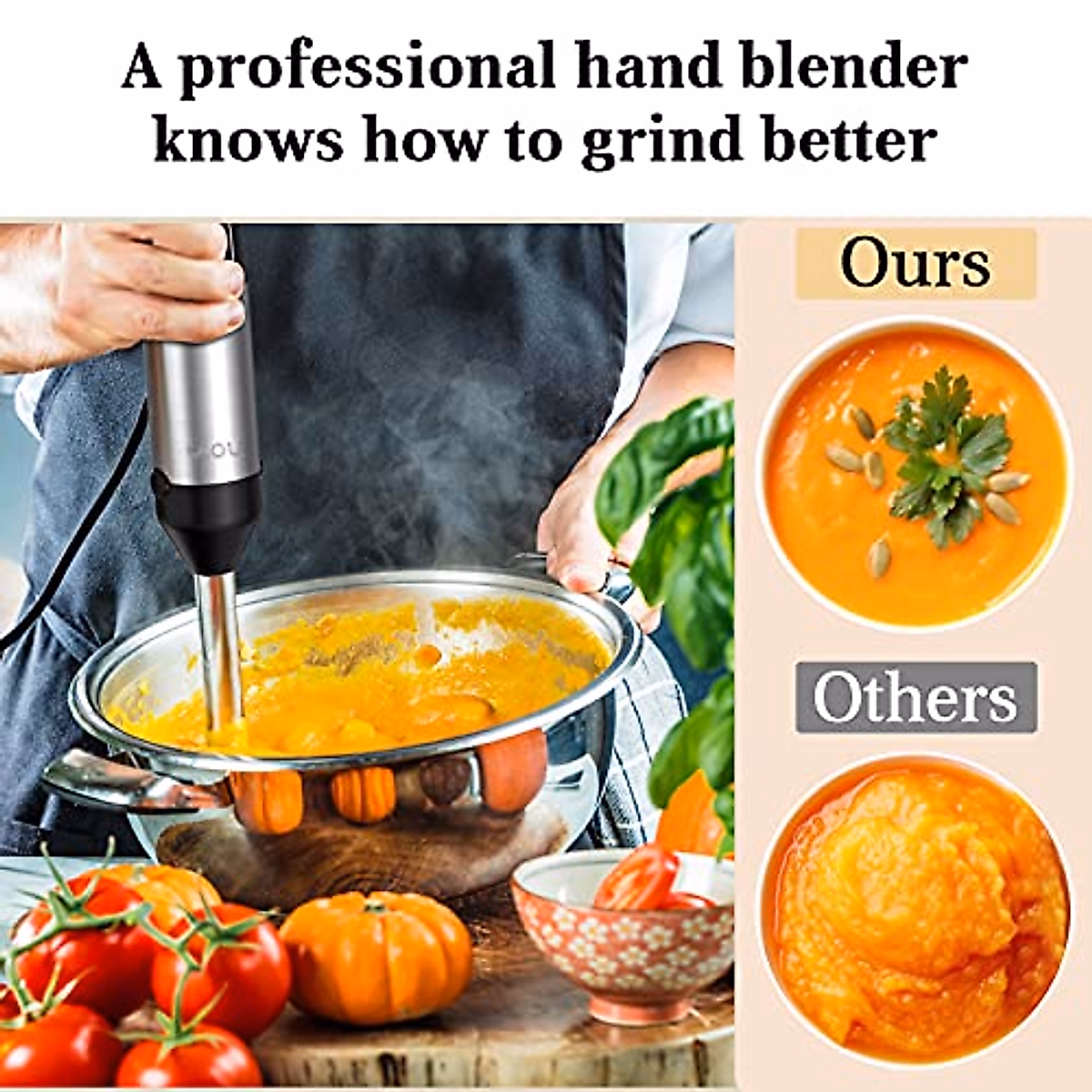 YIOU Immersion Blender, Ultra-Stick Hand Blender Variable Speed Hand Blender 500 Watt Heavy Duty Copper Motor Brushed 304 Stainless Steel for Soups Sauces and Smoothie, Set Black