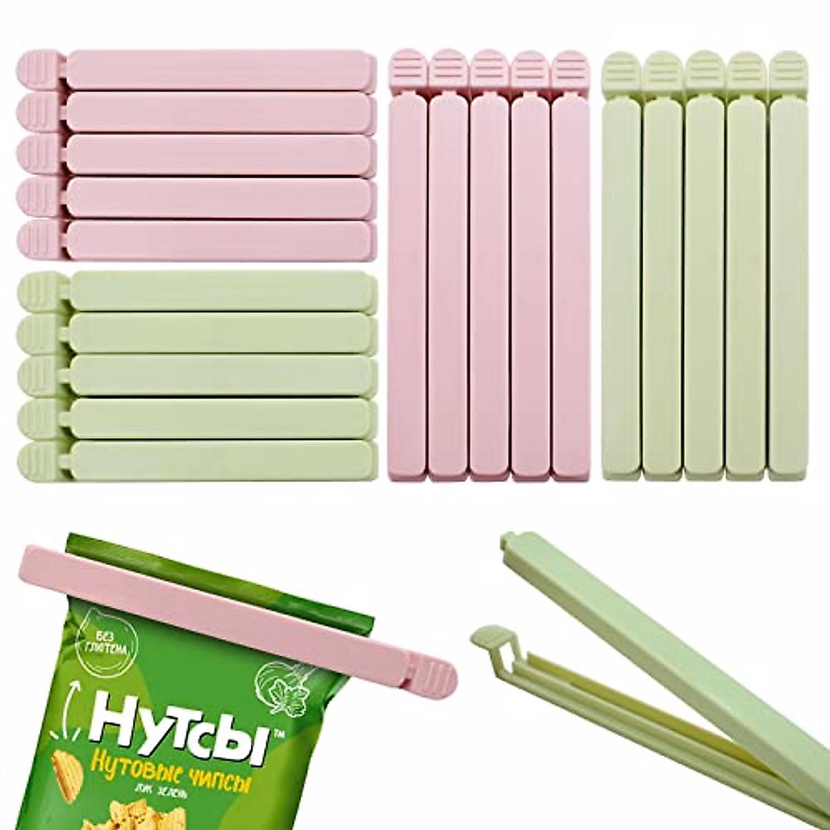 20pcs Plastic Sealing Clips, TACYKIBD Chips Clips Bag Clips Food Clips for Food and Snack Bag, Food Fresh Keeping Chips Bag Clip Clamp Sealer for Food Kitchen Home Packages (5.9 in, 4.7 in)